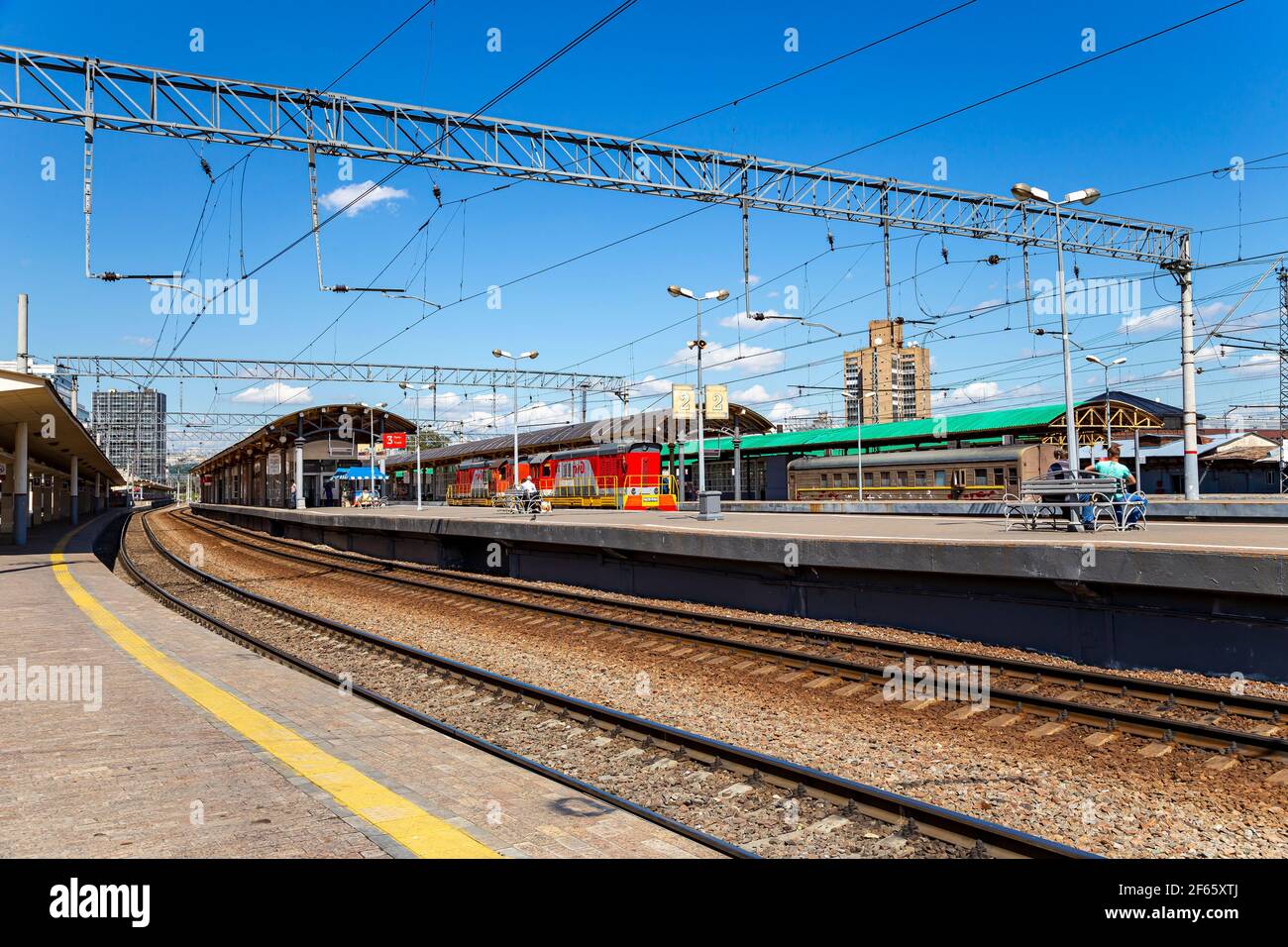 Train on Moscow passenger platform (Kursky railway terminal ) is one of ...