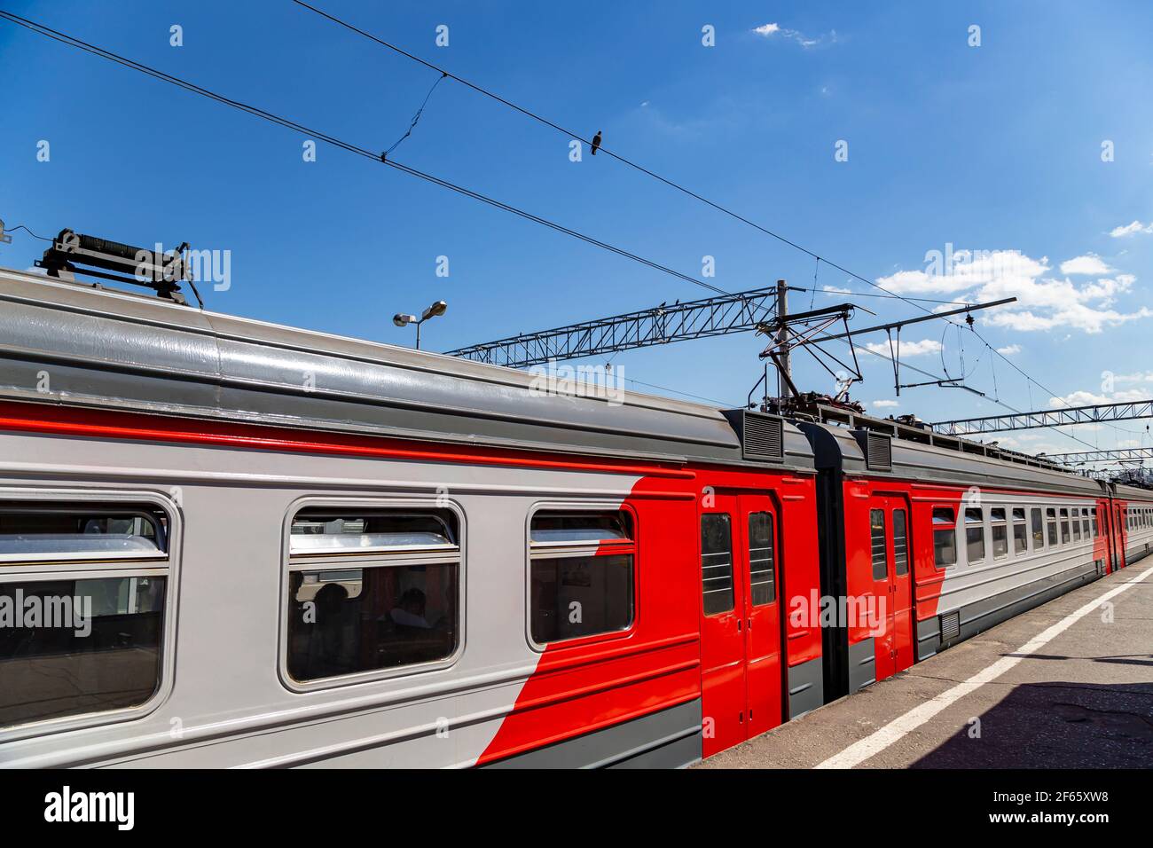 Train on Moscow passenger platform (Kursky railway terminal ) is one of ...