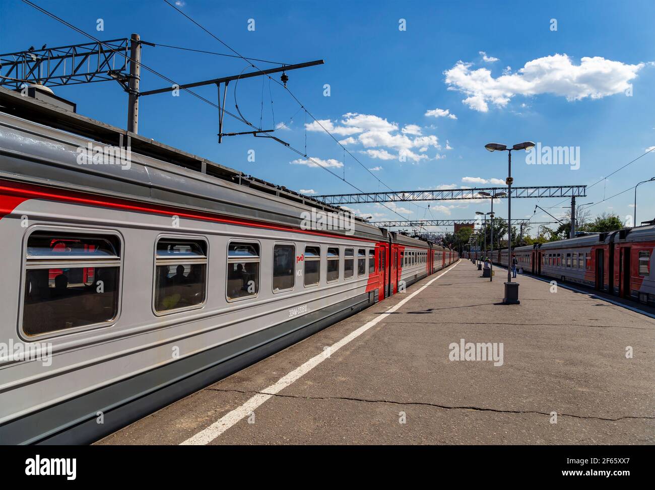 Train on Moscow passenger platform (Kursky railway terminal ) is one of ...