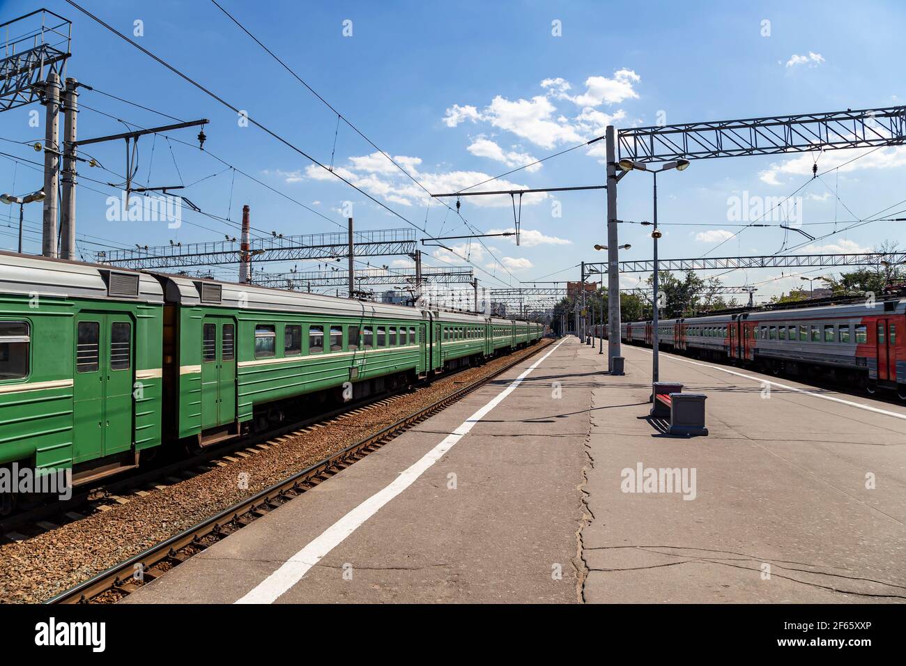 Train on Moscow passenger platform (Kursky railway terminal ) is one of ...