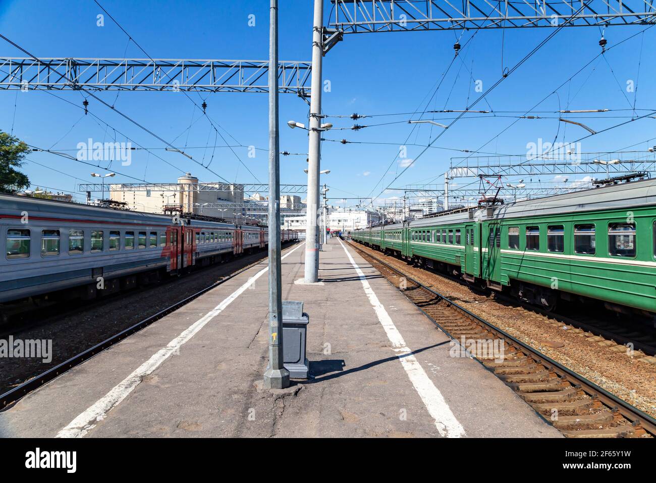 Train on Moscow passenger platform (Kursky railway terminal ) is one of ...