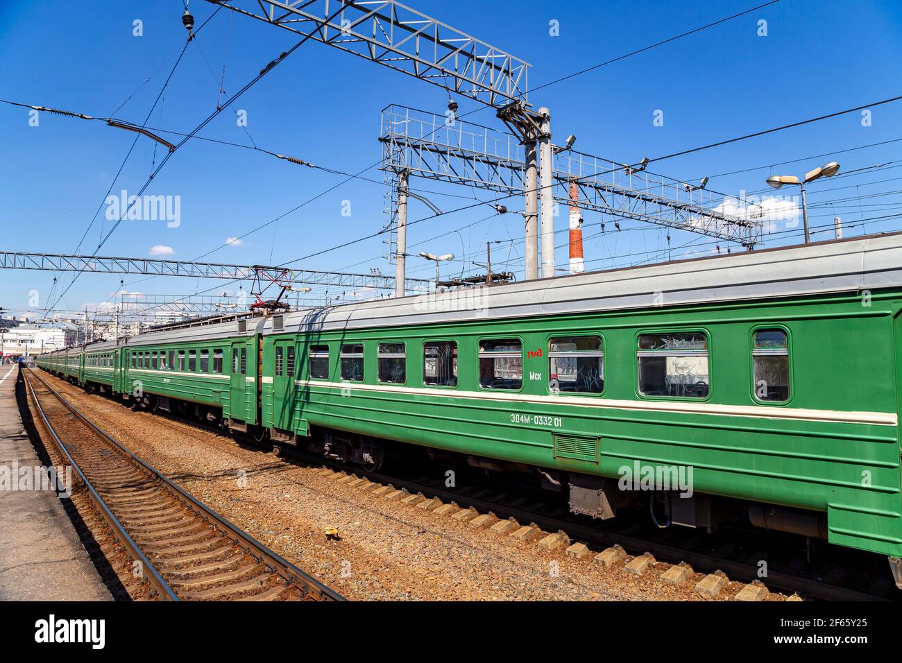 Train on Moscow passenger platform (Kursky railway terminal ) is one of ...