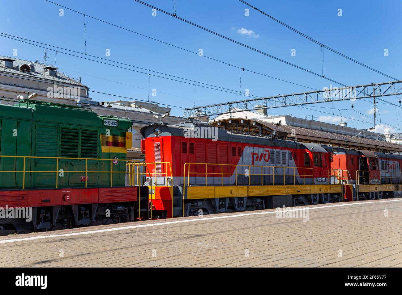 Train on Moscow passenger platform (Kursky railway terminal ) is one of ...