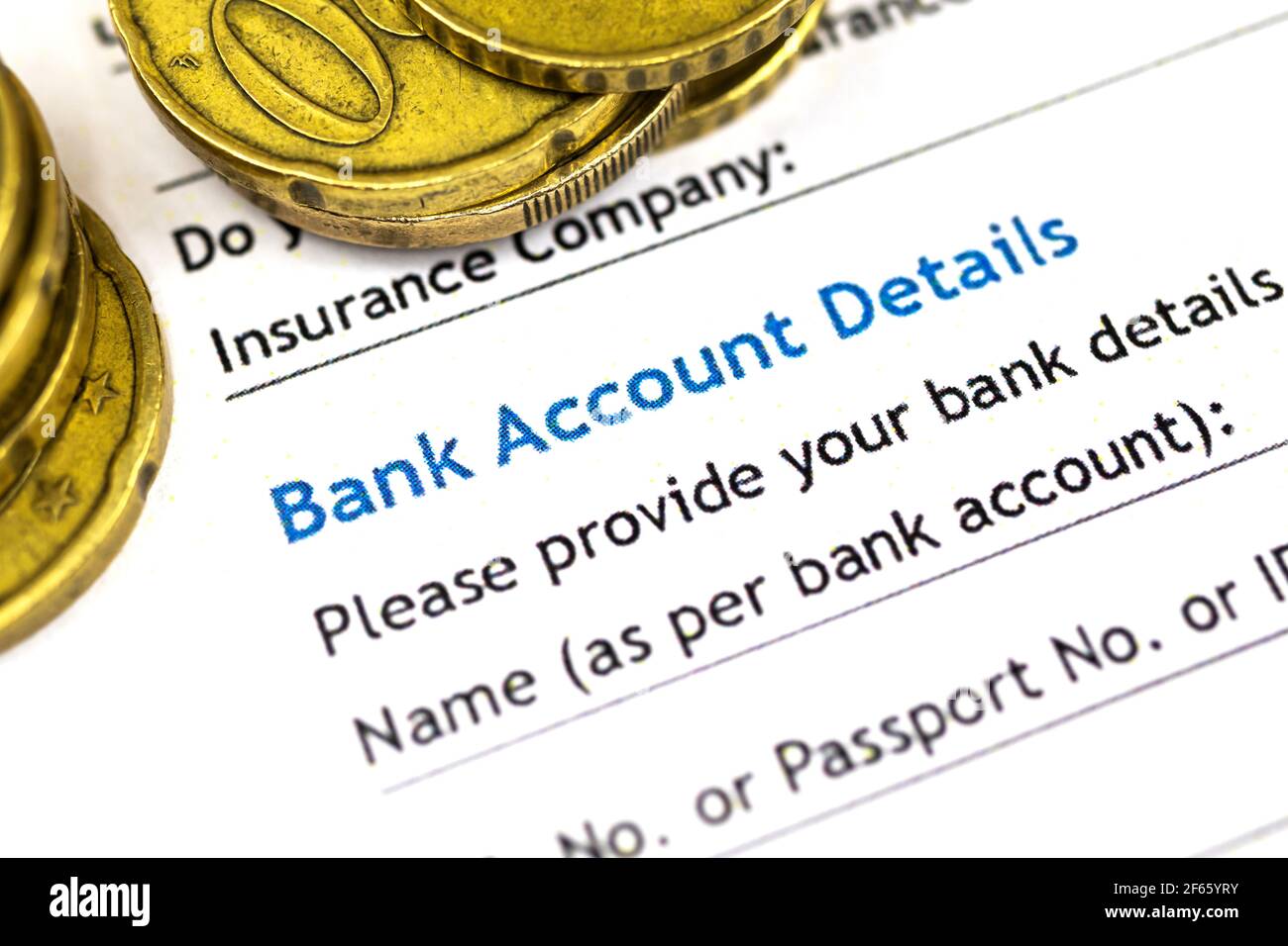 Bank Account Details form close-up, financial business background and ...