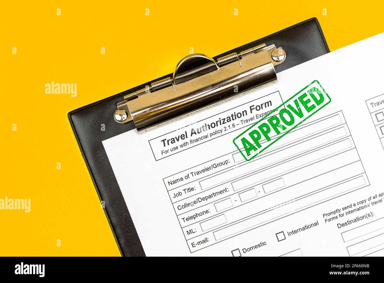 Approved Travel Authorization Form background photo Stock Photo - Alamy