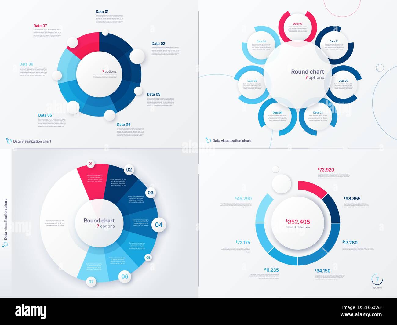 Vector infographic round chart templates. Seven options, steps, parts ...