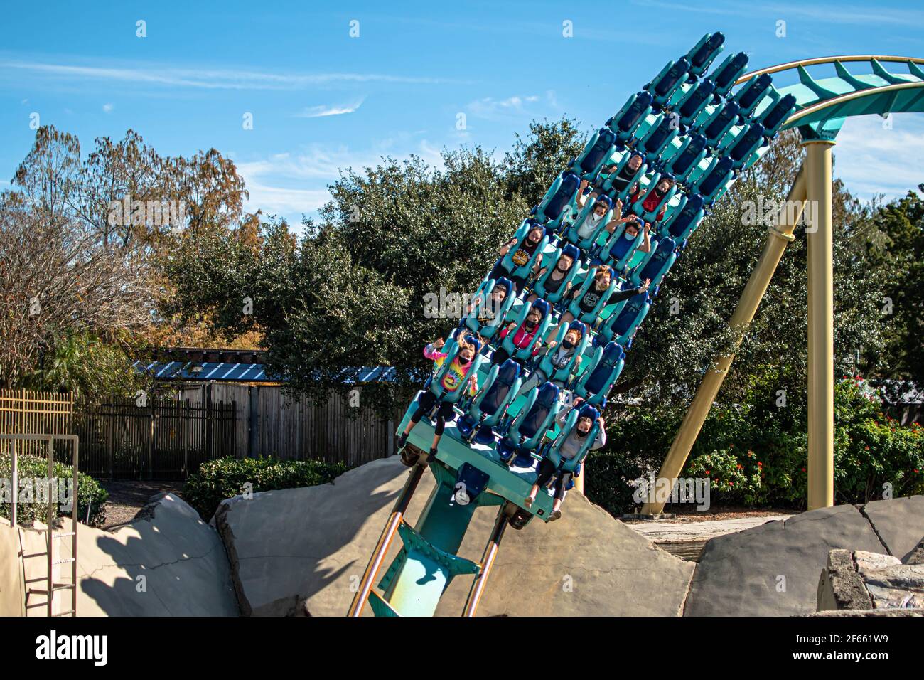 Orlando, Florida. December 22, 2020. People enjoying Kraken roller ...