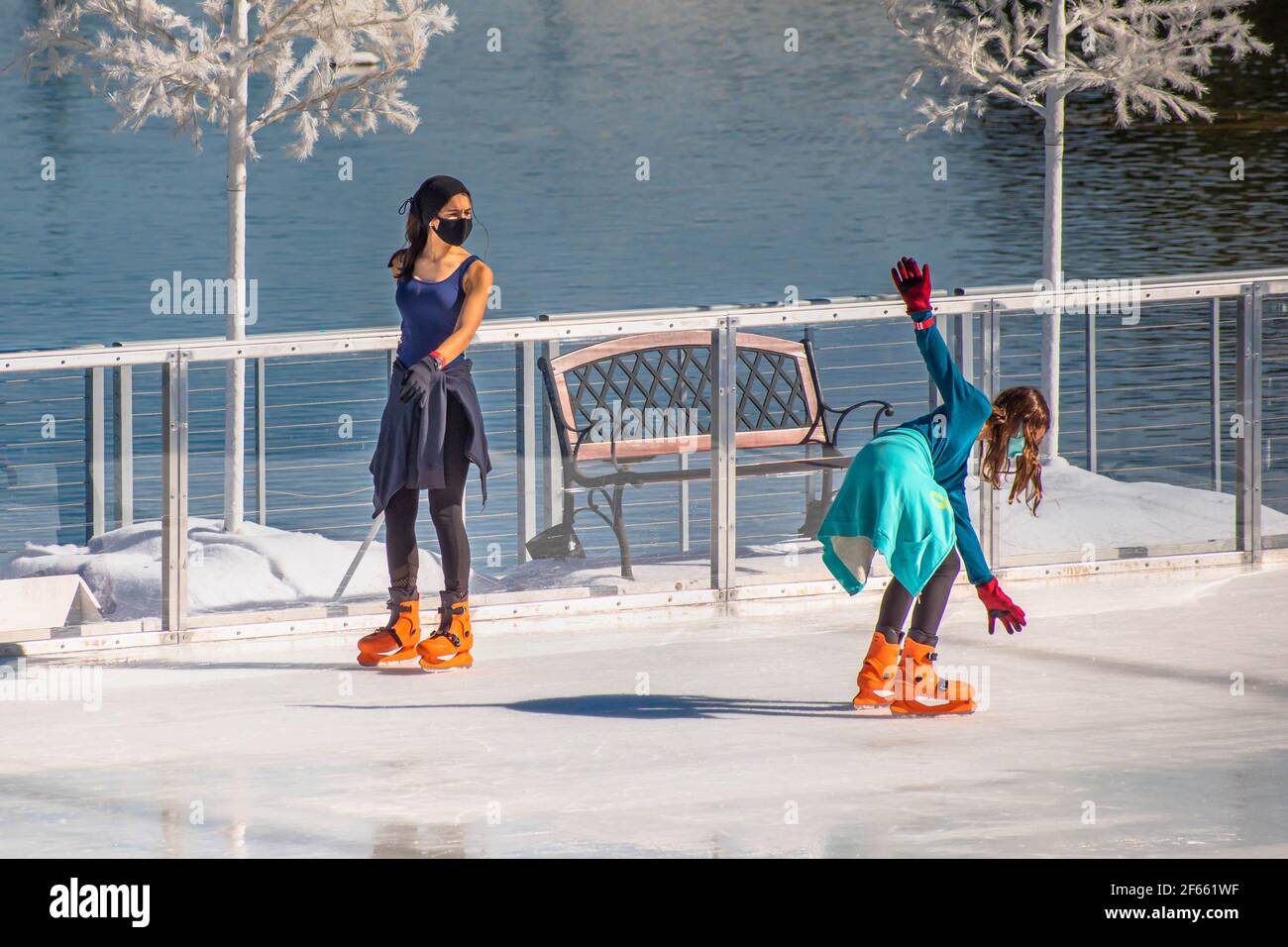Orlando, Florida. December 22, 2020. People skating on ice rink at ...