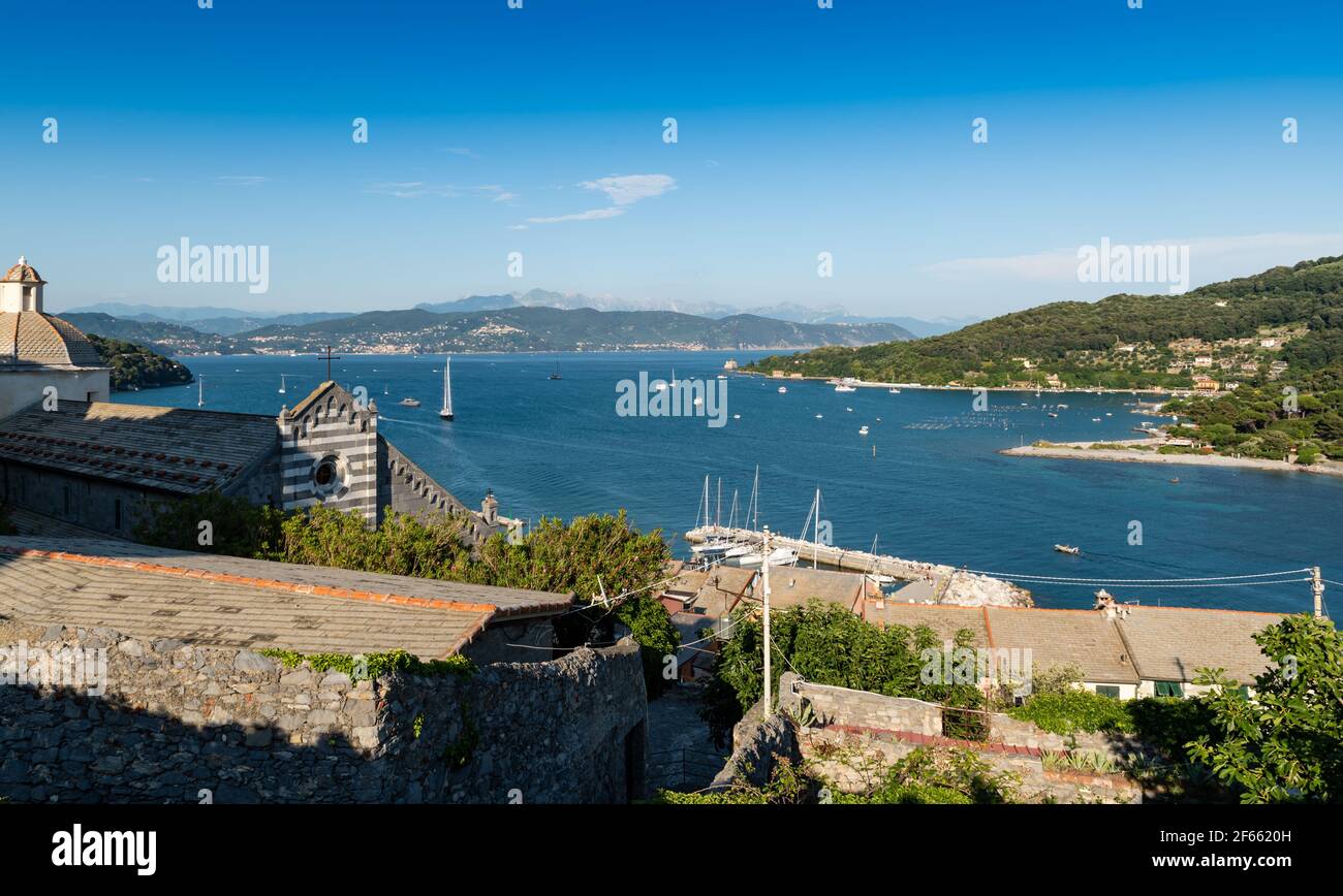 Porto Venere, Liguria, Italy. June 2020. Seascape from the hill of the ...