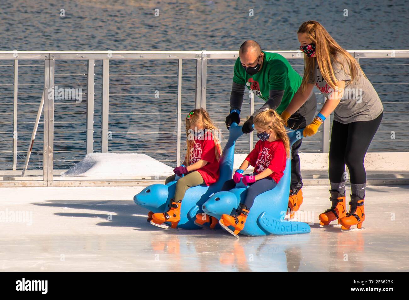 Orlando, Florida. December 22, 2020. People skating on ice rink at ...