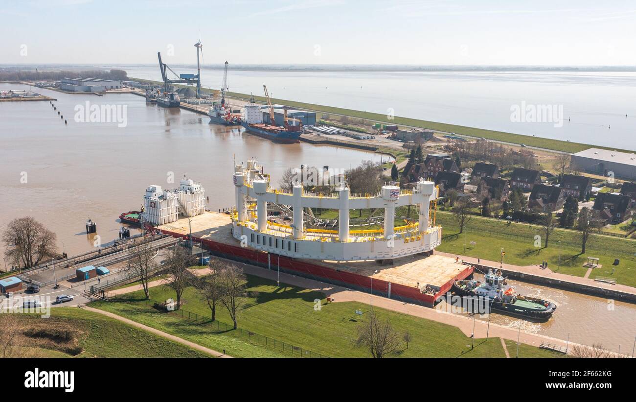 Emden, Germany. 30th Mar, 2021. The 1600-tonne component for a deep-sea ...