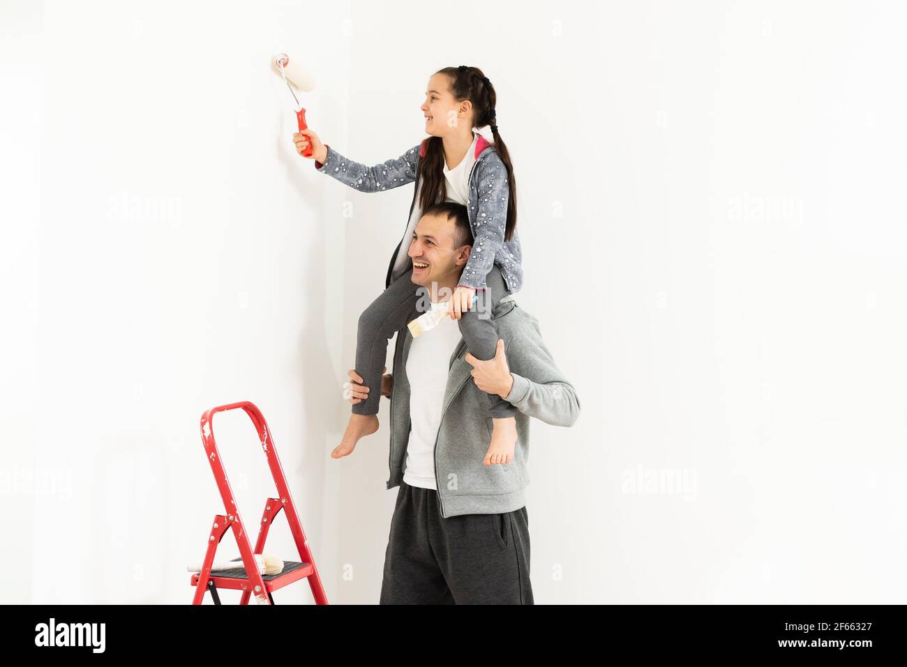 Home improvement activity. Kid girl planning renovation. Child ...