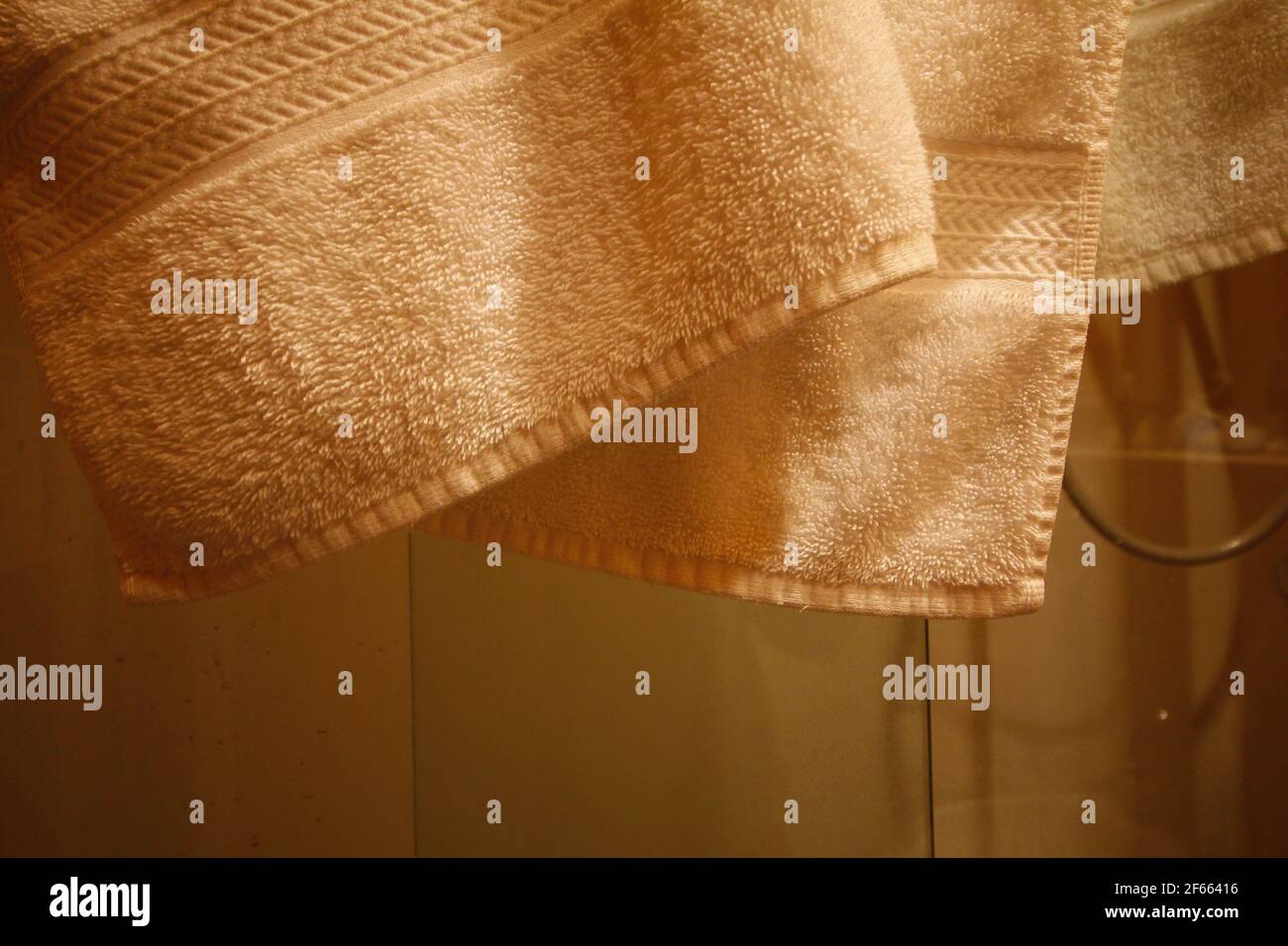 Bath Towel Hanging from Shower Stall Stock Photo - Alamy