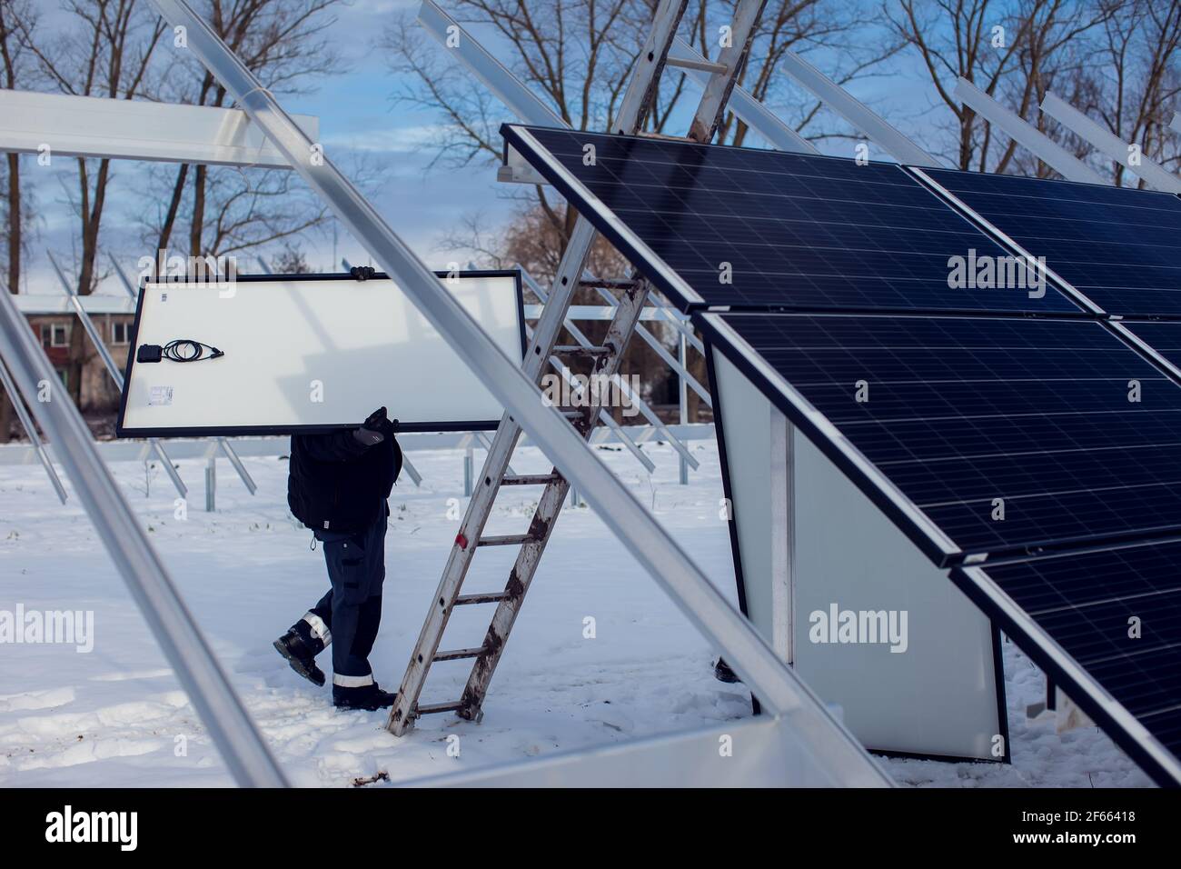 Installation of solar panels. Alternative energy. Environmental ...