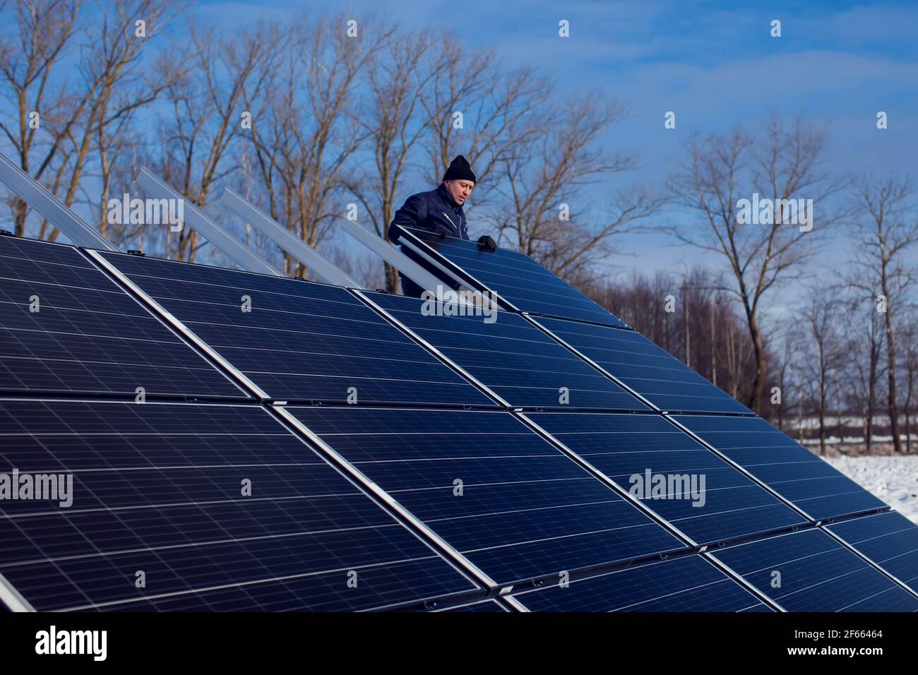 Installation of solar panels. Alternative energy. Environmental ...