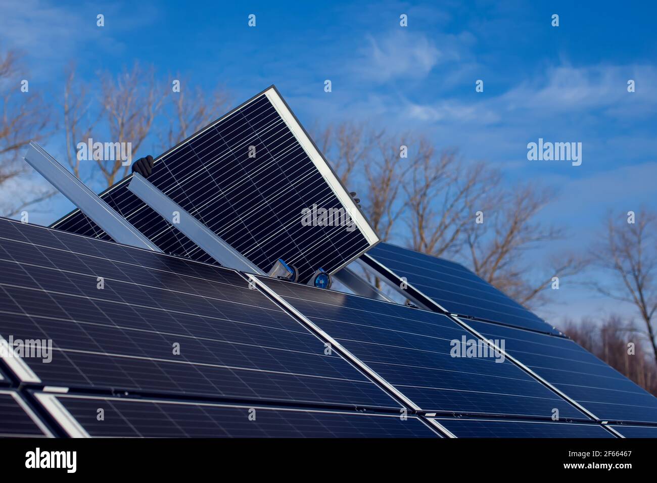 Installation of solar panels. Alternative energy. Environmental ...