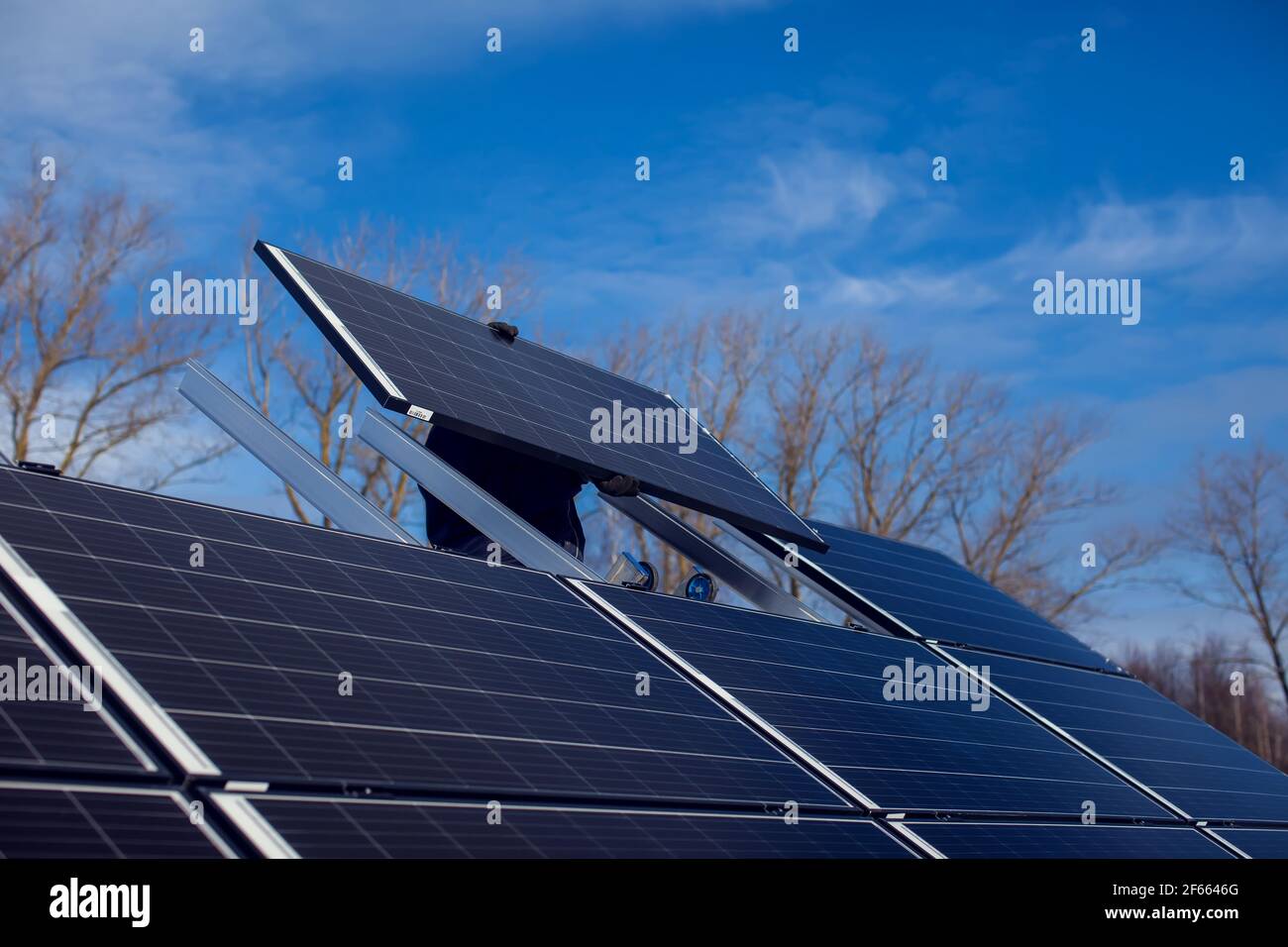 Installation of solar panels. Alternative energy. Environmental ...