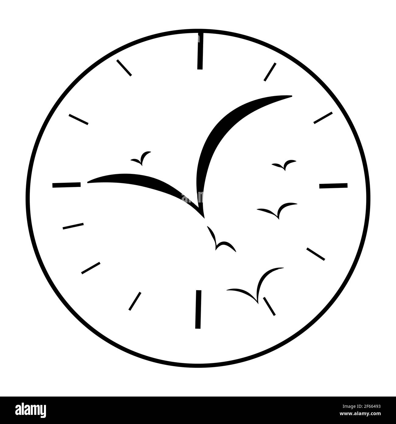 illustration of a clock made of birds, for the surrealist idea that ...