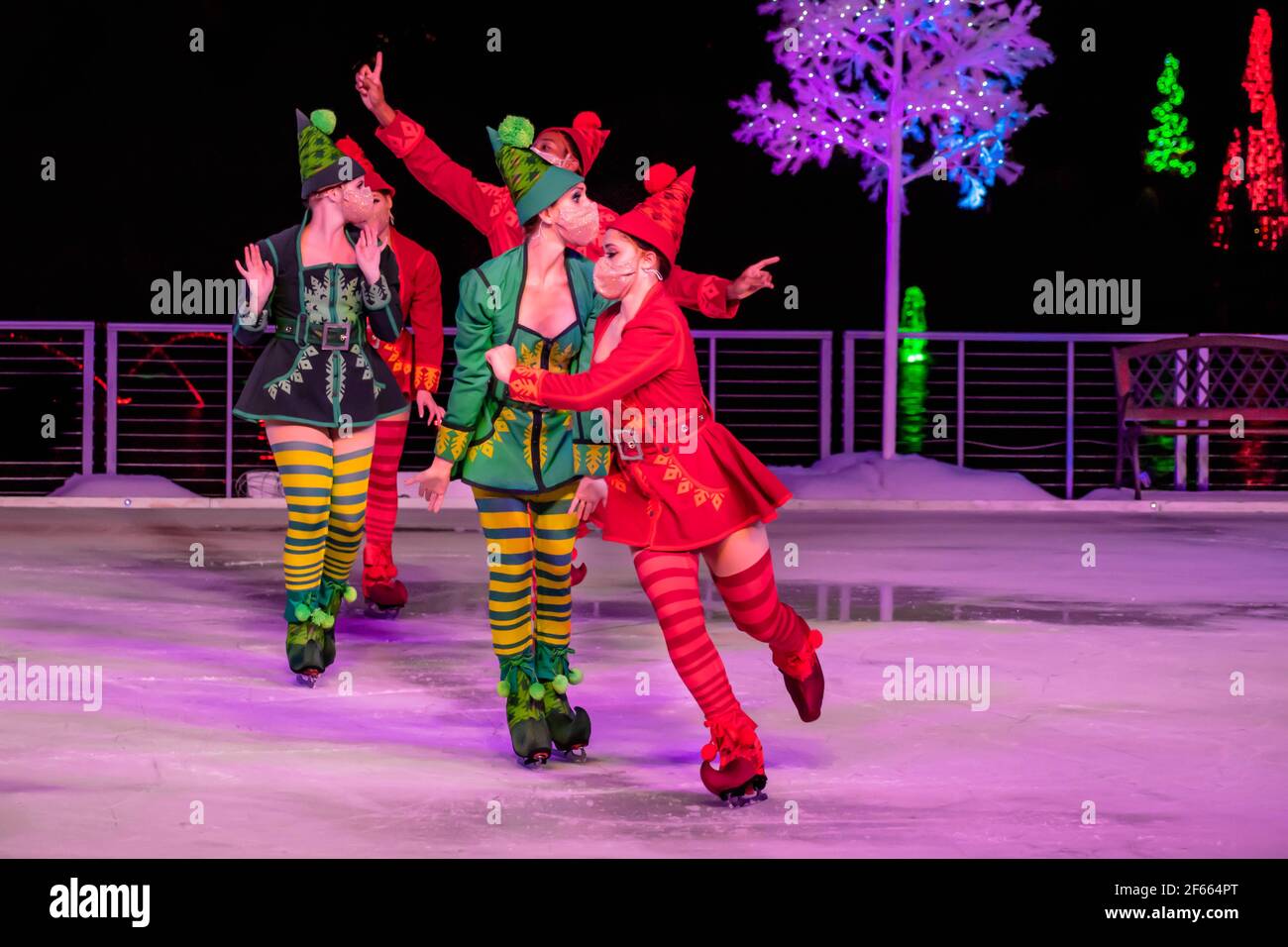 Orlando, Florida. November 27, 2020. Elves skating in Winter Wonderland ...