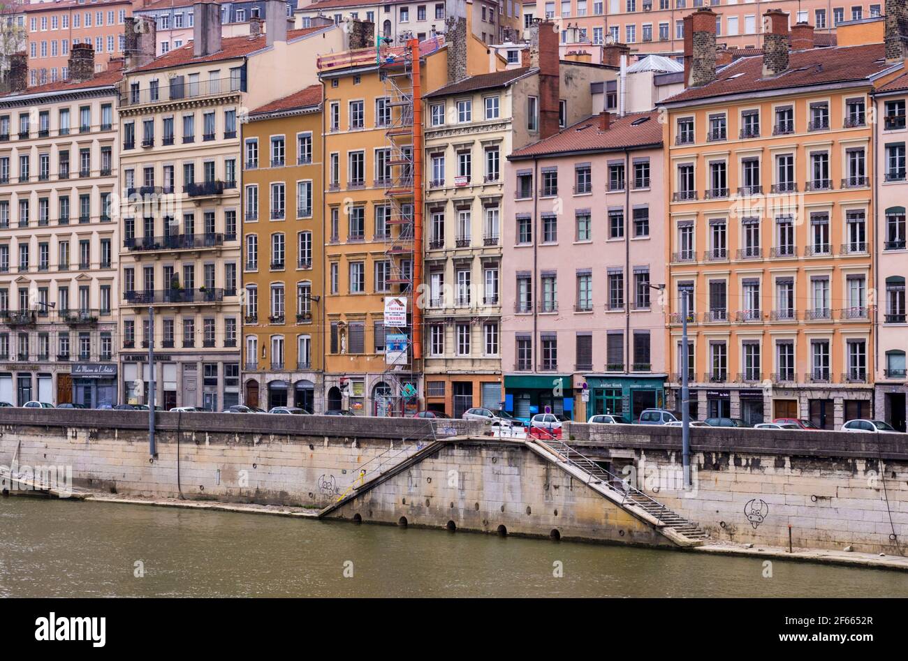 The colourful buildings of Quai St Vincent seen from across the River ...