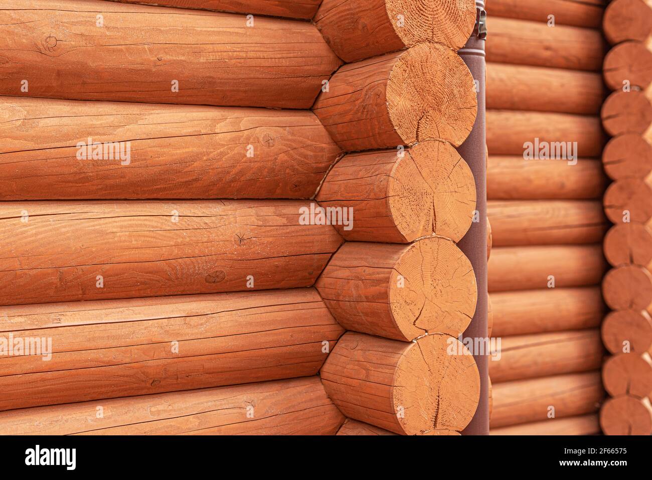 Texture of a wooden blockhouse made of logs Stock Photo - Alamy