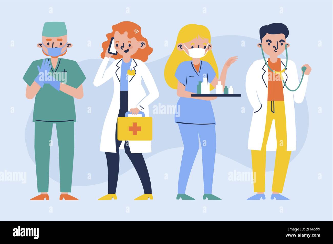 Hand drawn doctors and nurses Vector illustration Stock Vector Image ...