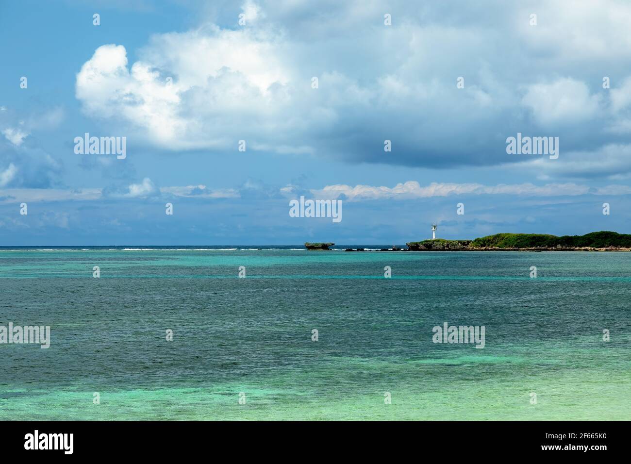 Ocean at Bise beach, Motobu Town, Okinawa, Japan.Bise beach is a ...