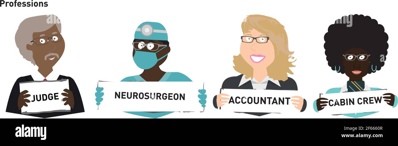 Profession Career Characters With Sign Cartoon Professional Hand Drawn ...