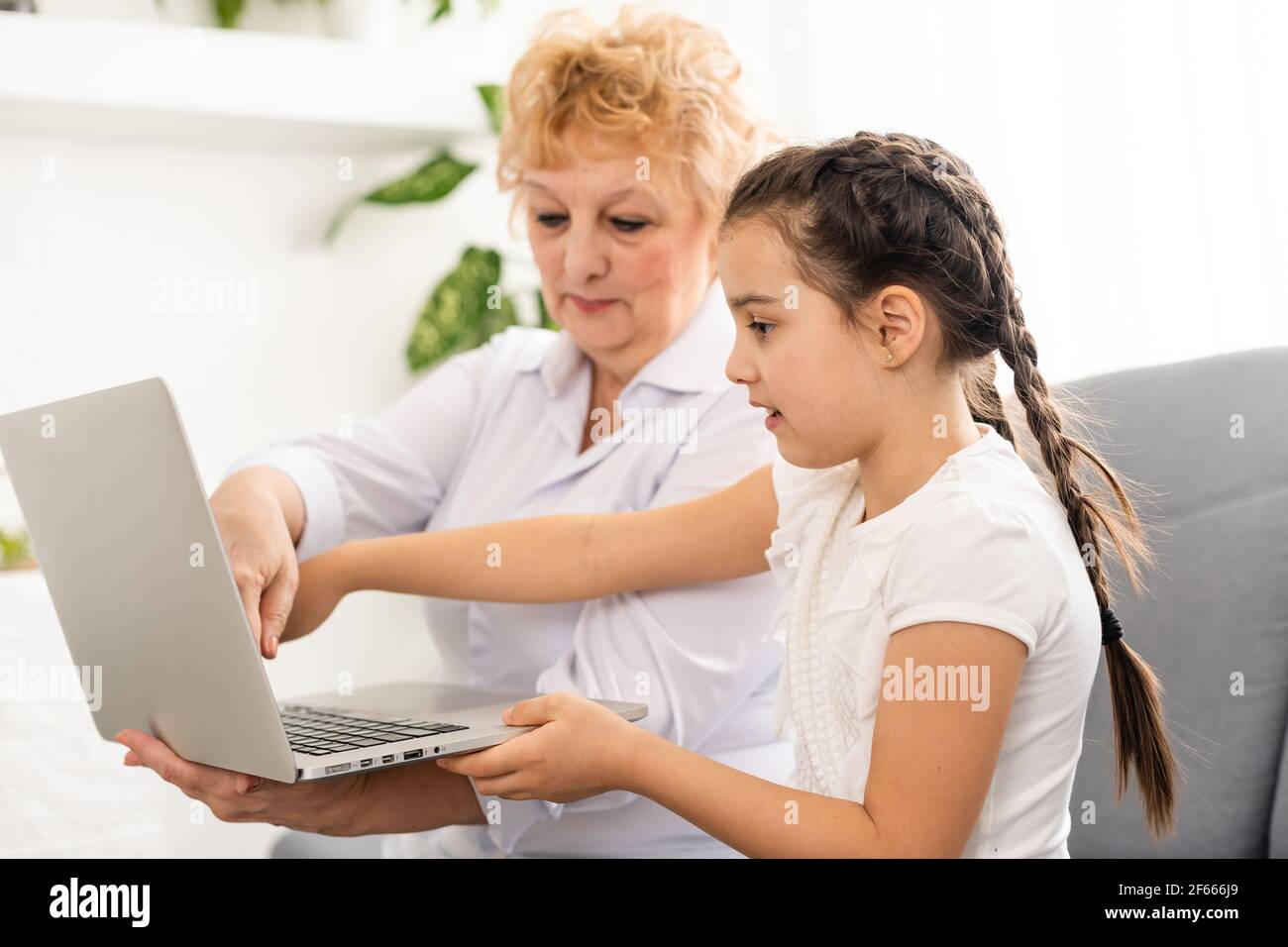 Teen girl distance learning virtual distance online class on video call ...