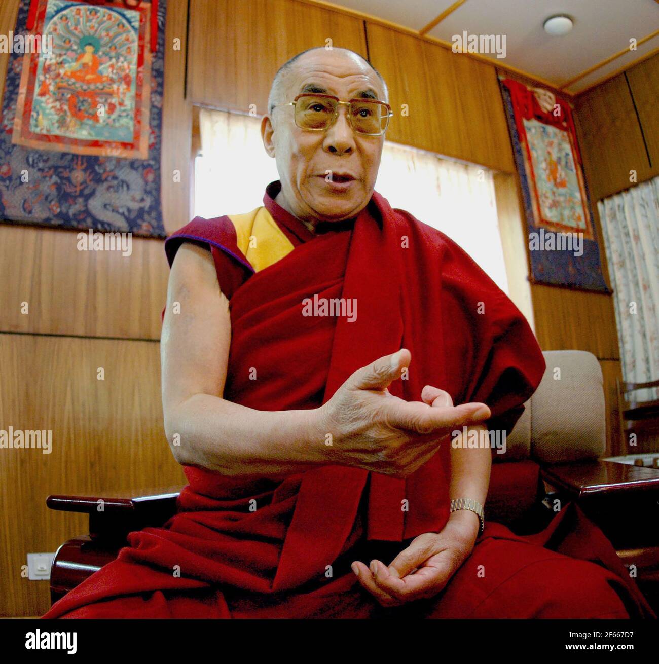 Tibetan spiritual leader Dalai Lama during an interview at his ...