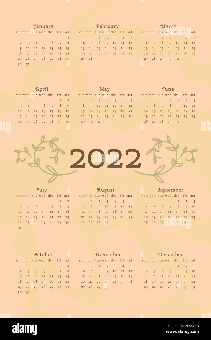 2022 calendar in delicate natural trendy style decorated with botanical ...