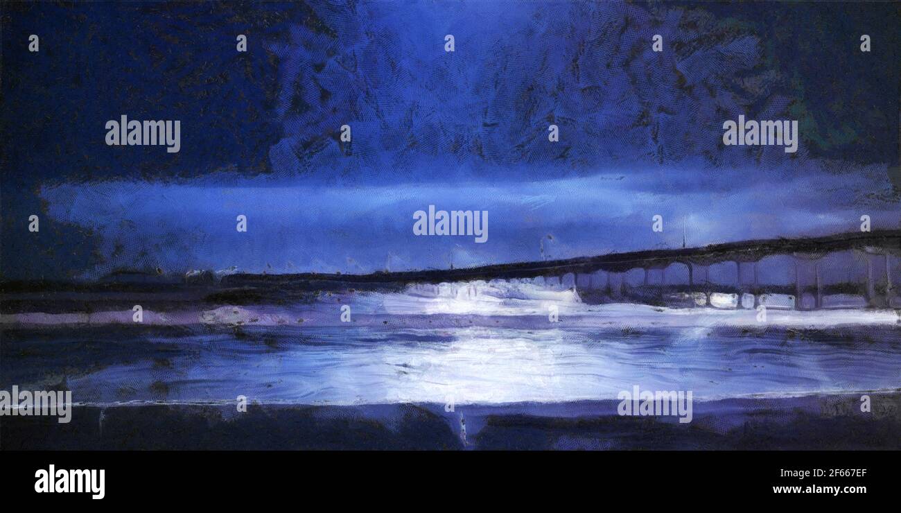 Bridge over the river. Night time. Artistic work Stock Photo - Alamy