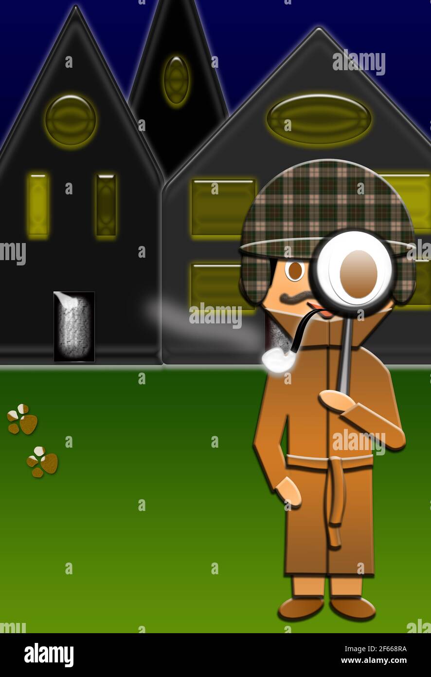 Cartoon of a cute Happy Detective, in his overcoat with a magnifier ...