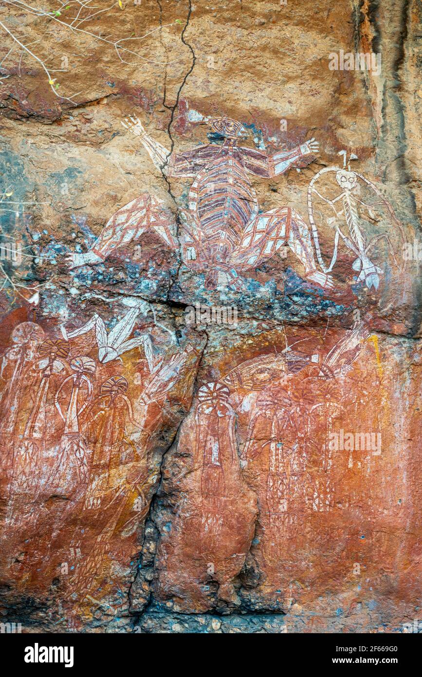Ancient aboriginal rock art of 'Namondjok' at Nourlangie (Burrunggui) Kakadu National Park ...