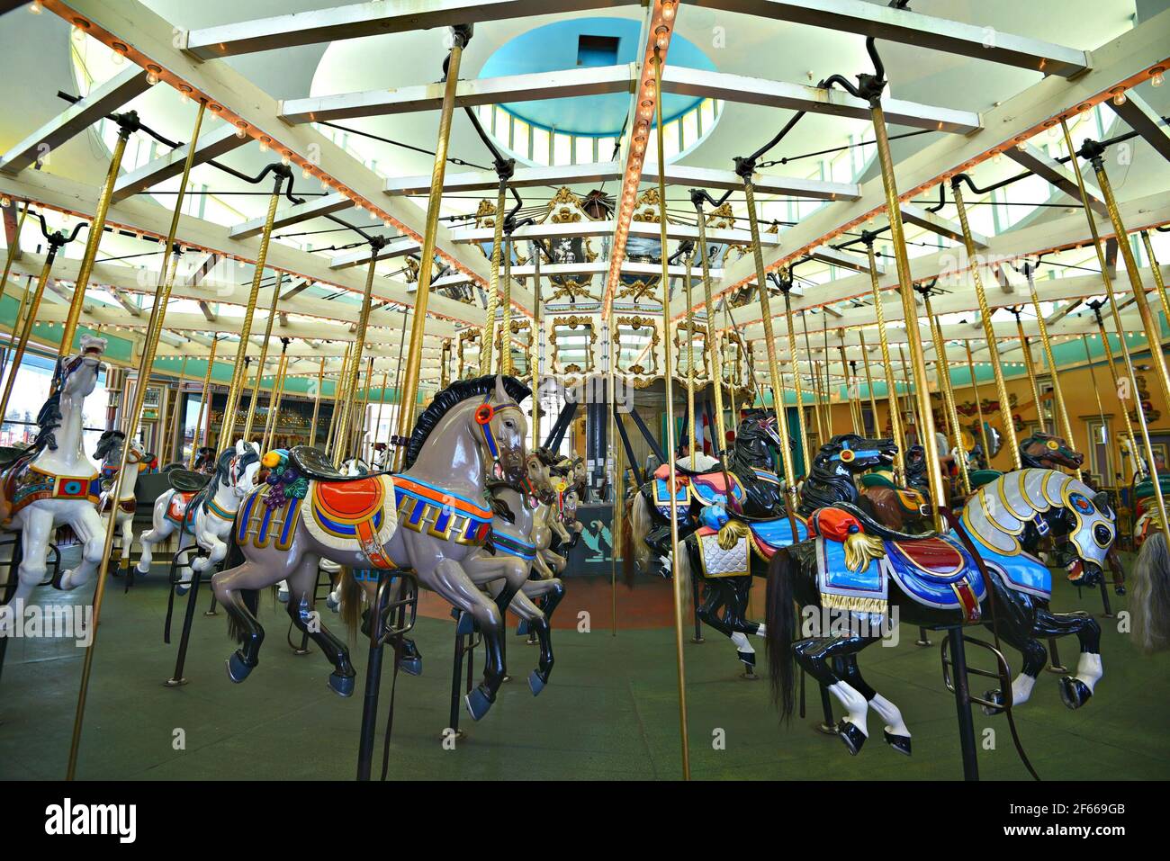 Scenic view of the hand-carved merry-go-round known as the Beach ...