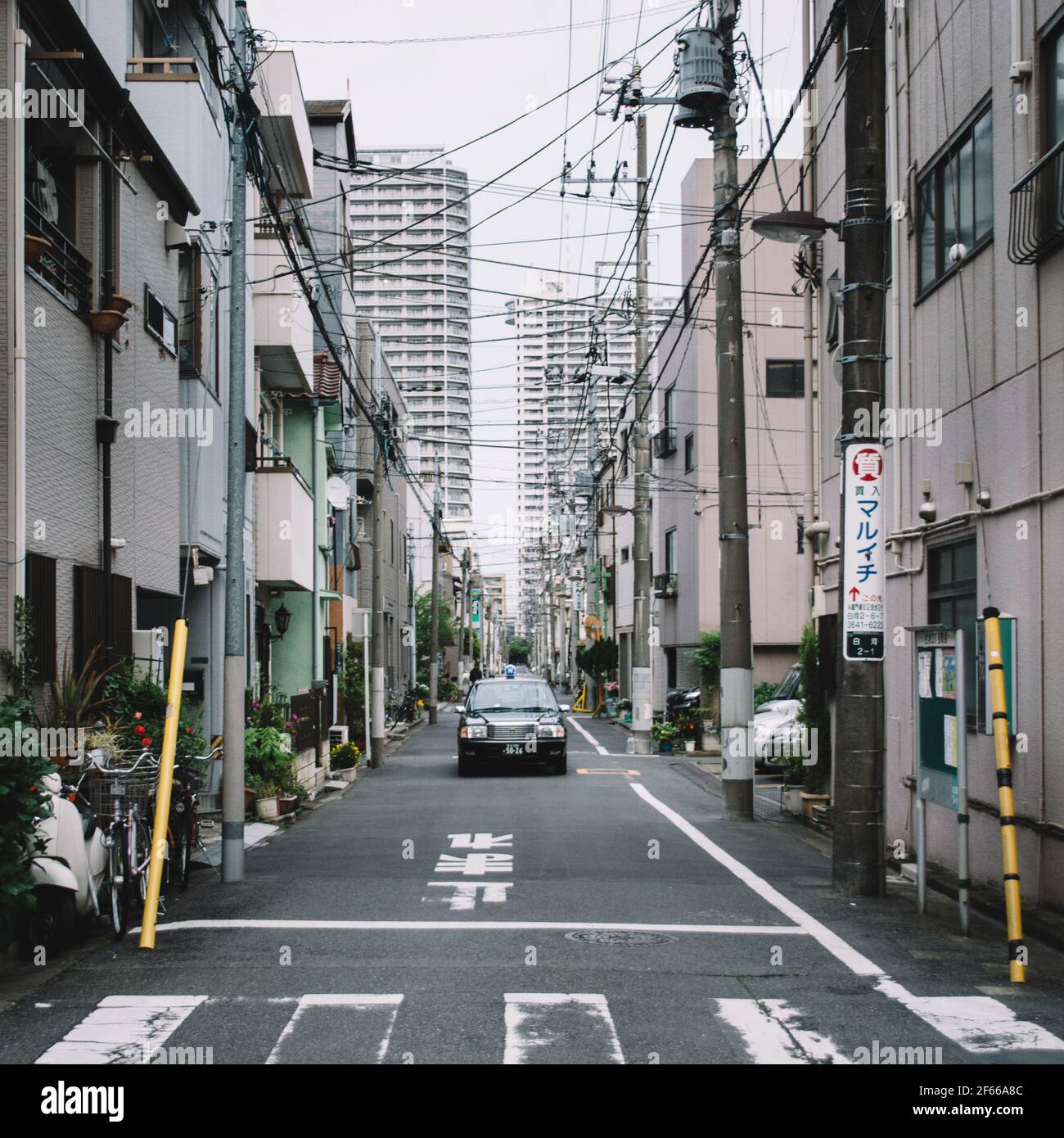 Tokyo, Japan - A taxi on a one-way street at the ordinary village in ...