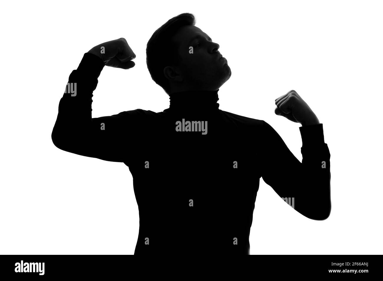 Silhouette of man celebrating his victory or triumph, rejoicing ...