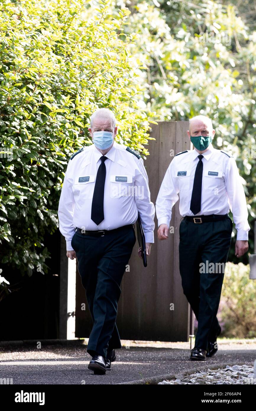 PSNI Chief Constable Simon Byrne (left) and Assistant Chief Constable ...