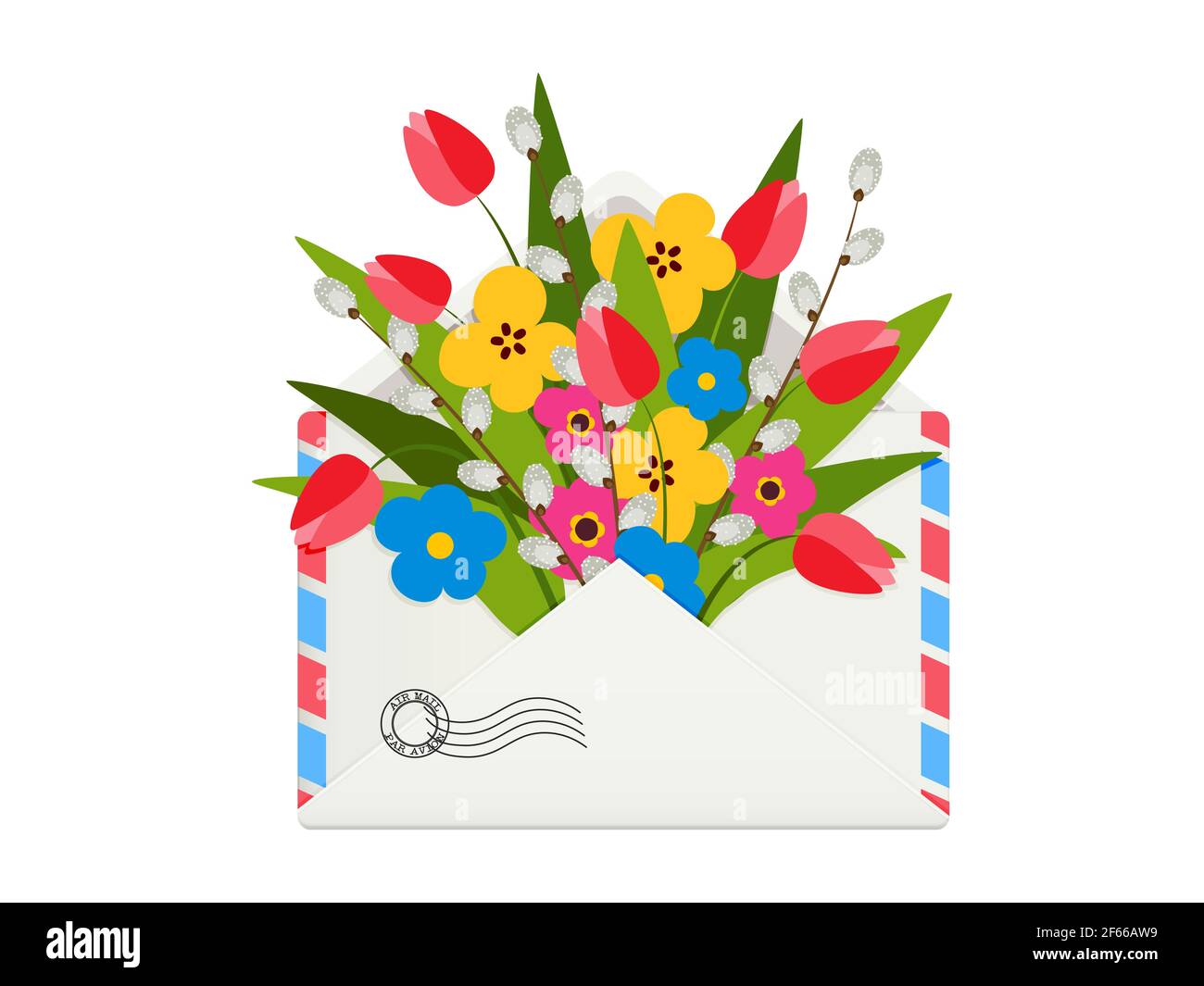 White open envelope with bouquet of flowers. Vector illustration Stock ...