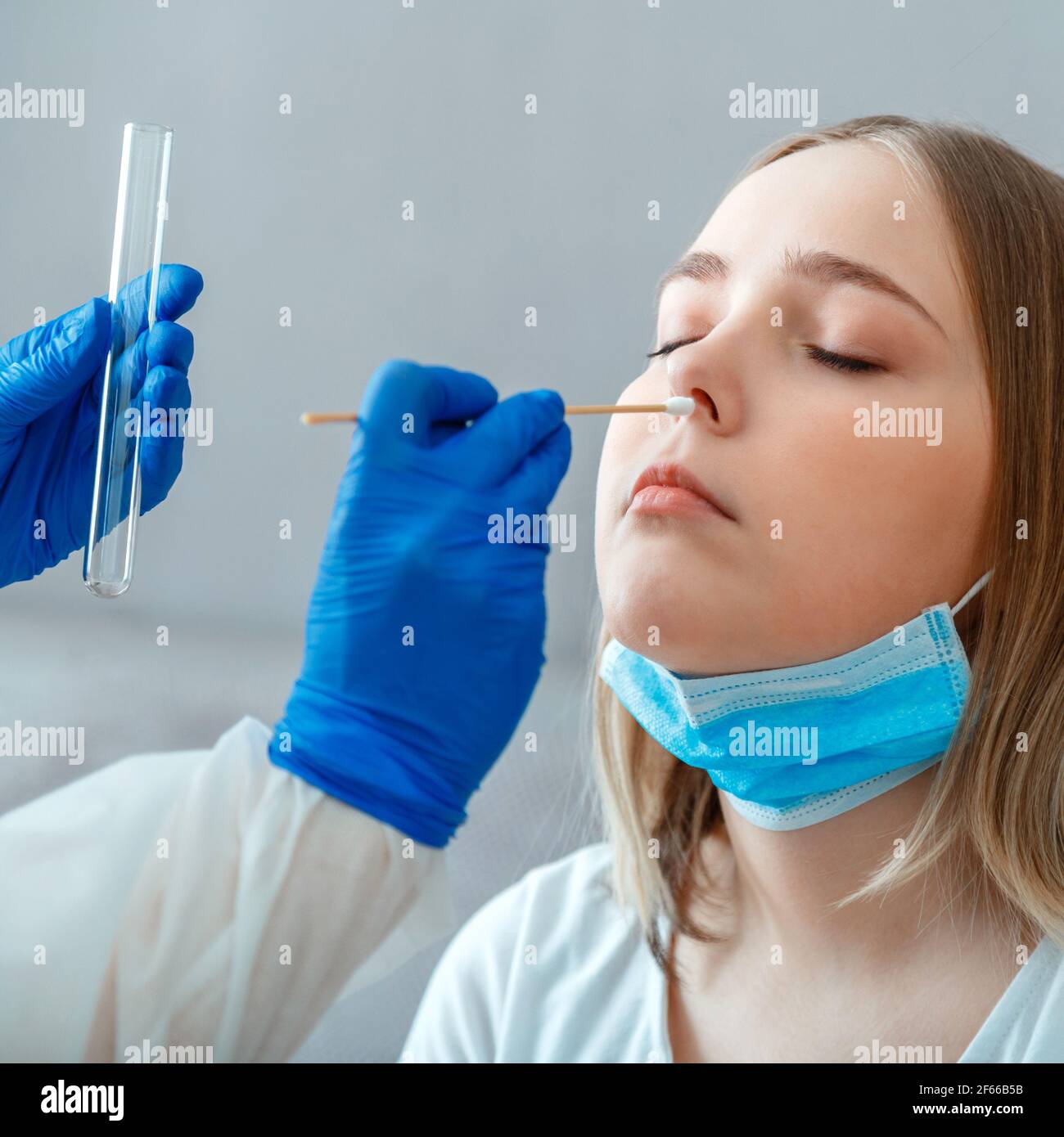 Diagnostics testing patients coronavirus covid. Doctor taking PCR test ...
