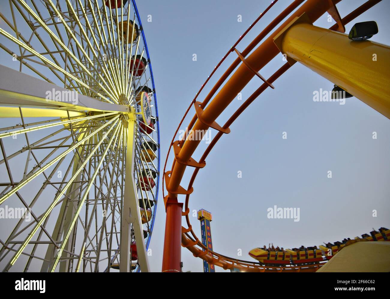 Blue hour landscape with scenic view of the Pacific Wheel and Roller ...