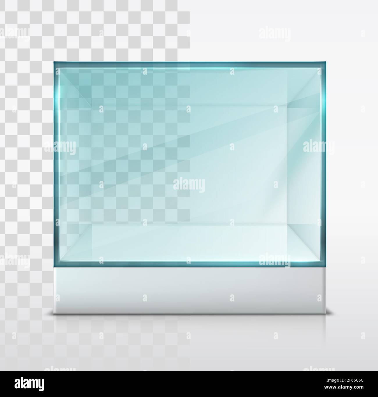Vector 3d realistic glass box, cube for presentation on white stand ...