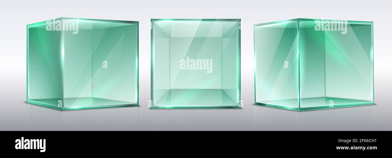 3d realistic vector set of transparent glass presentation cubes ...