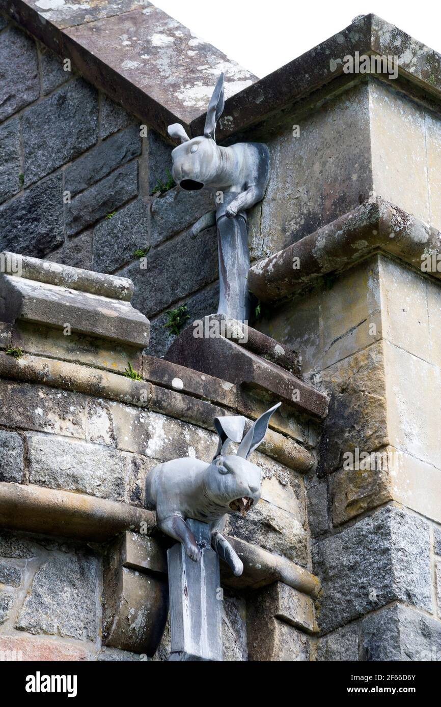 Two lead rabbits water spouts or gargoyles designed and constructed by ...