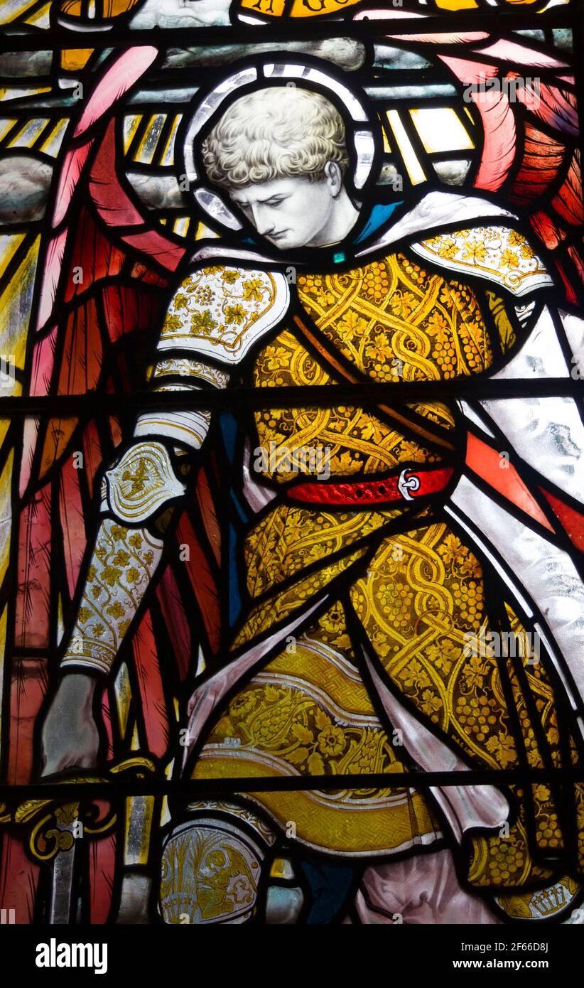 Warrior on the stained glass panel window at St Conan's Kirk, Loch Awe ...