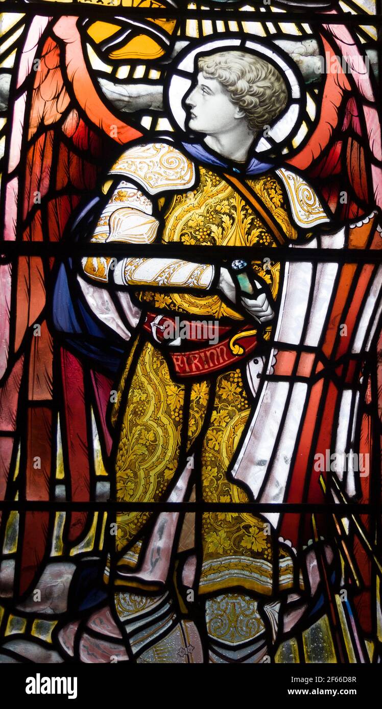 Warrior on the stained glass panel window at St Conan's Kirk, Loch Awe ...
