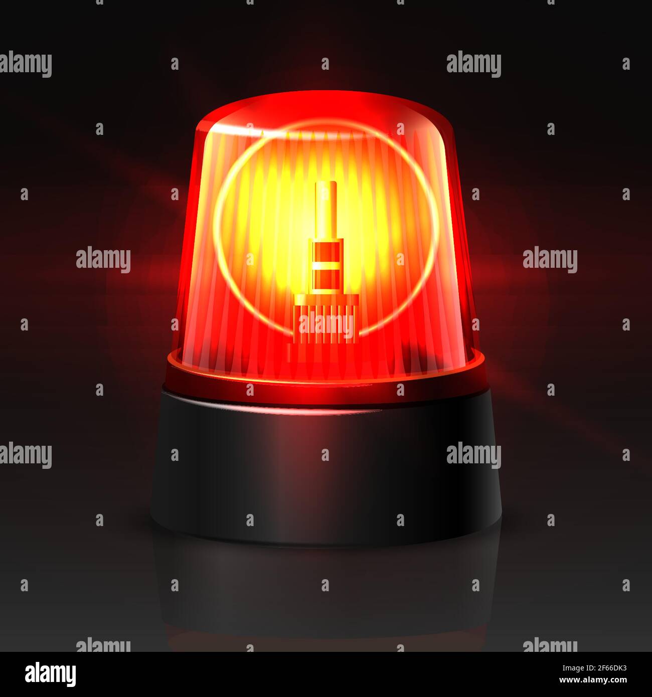3d realistic vector red police car top light glowing in the dark on ...