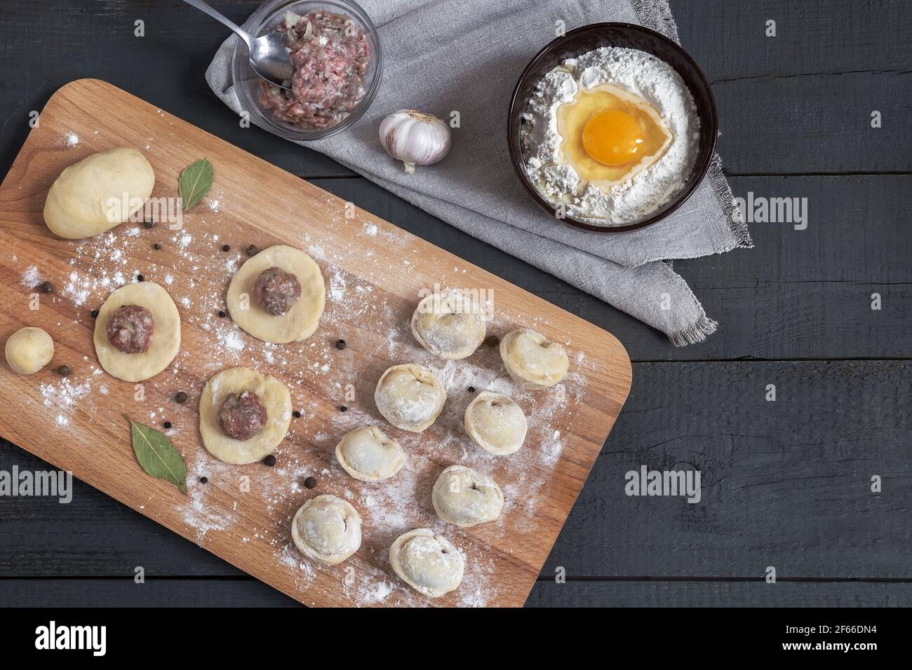Russian dumplings and components for their production Stock Photo - Alamy