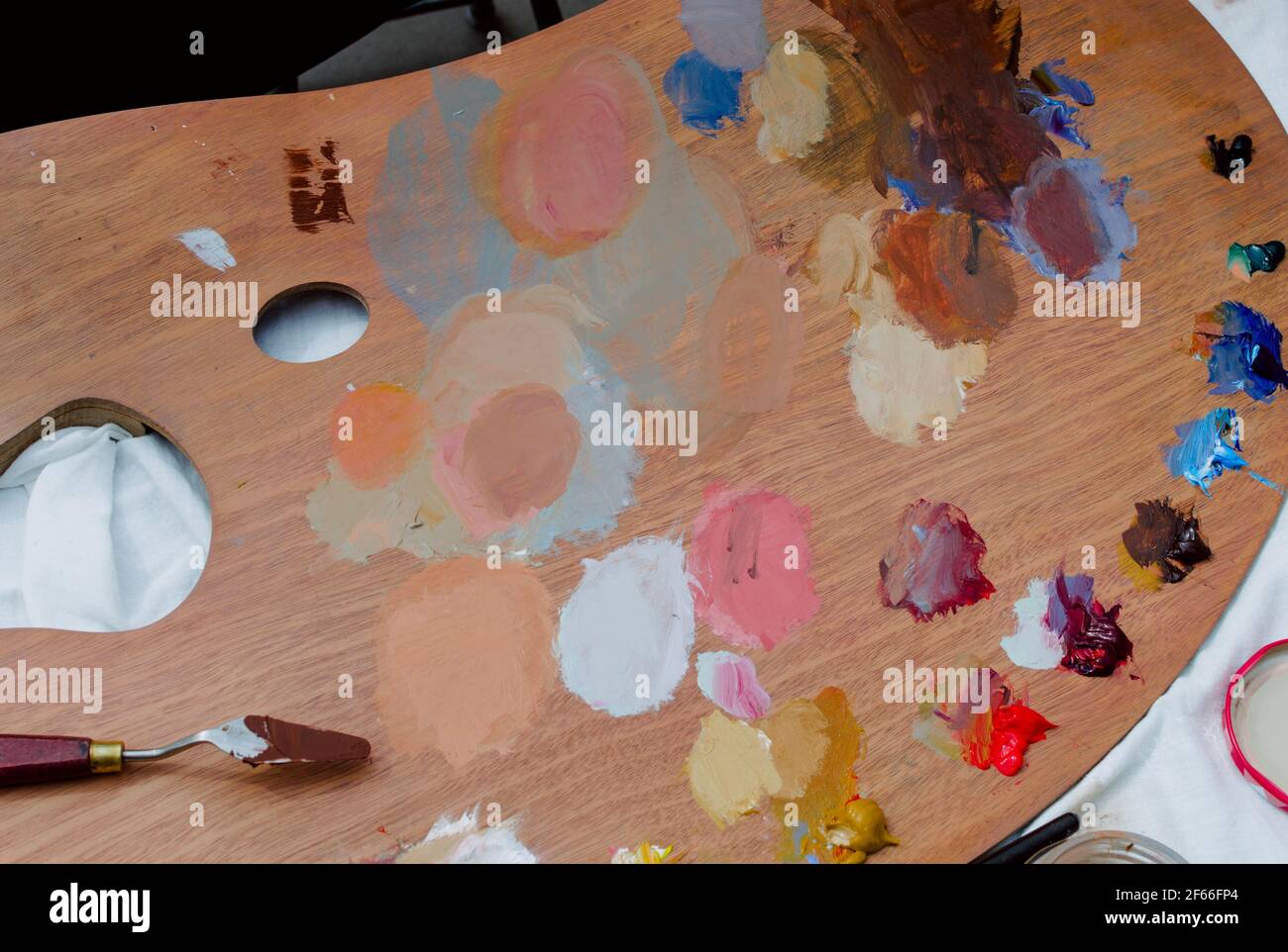 Paint palette for painting picture, color mixing and brushes Stock ...