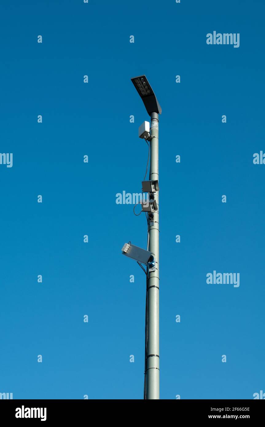 traffic control cams at a roadside installed at a metal post of a ...